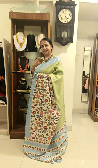 Tussar silk saree with Geometric pattern zari checks - FANCY PARTY ...